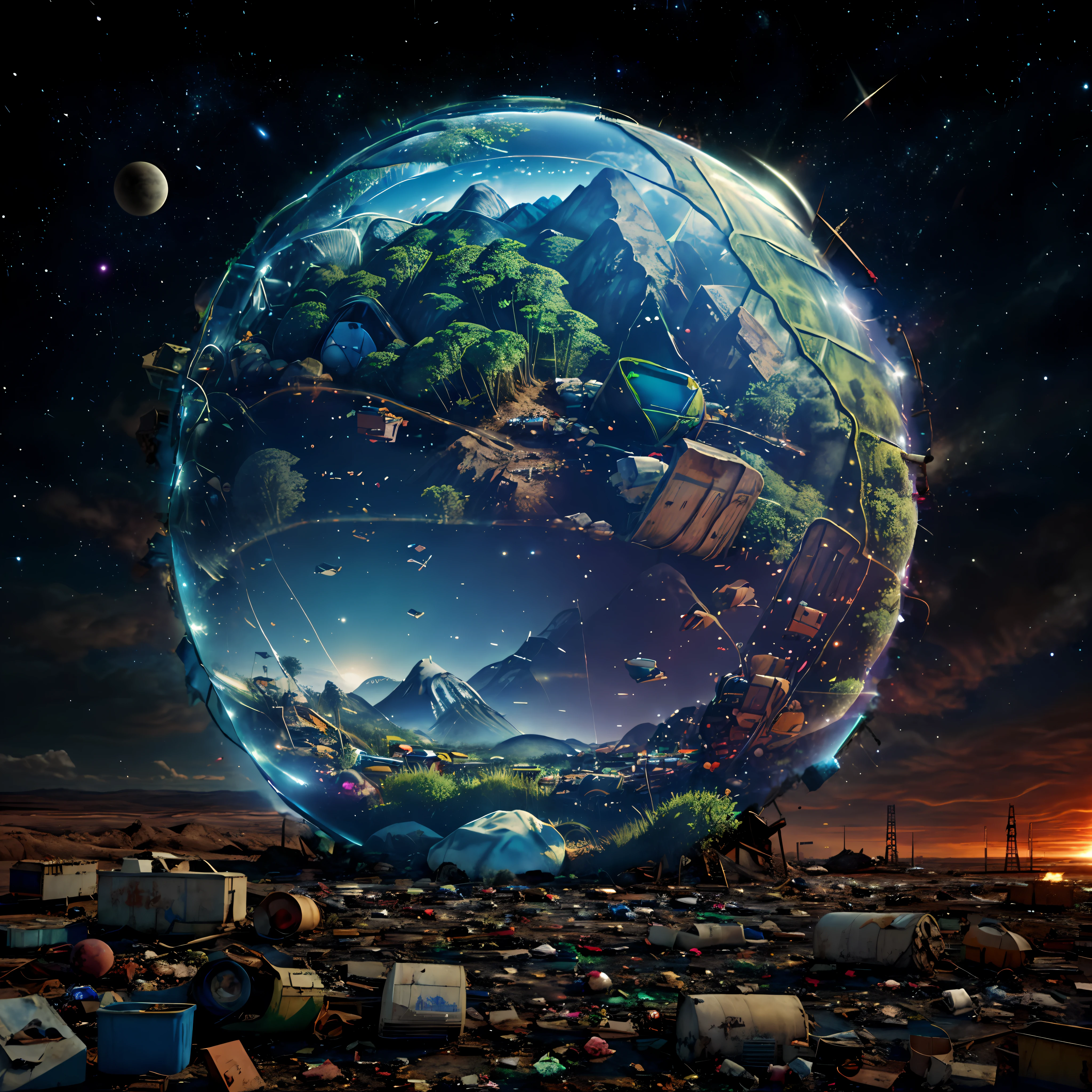 A picture of a planet with a lot of trash in it - SeaArt AI