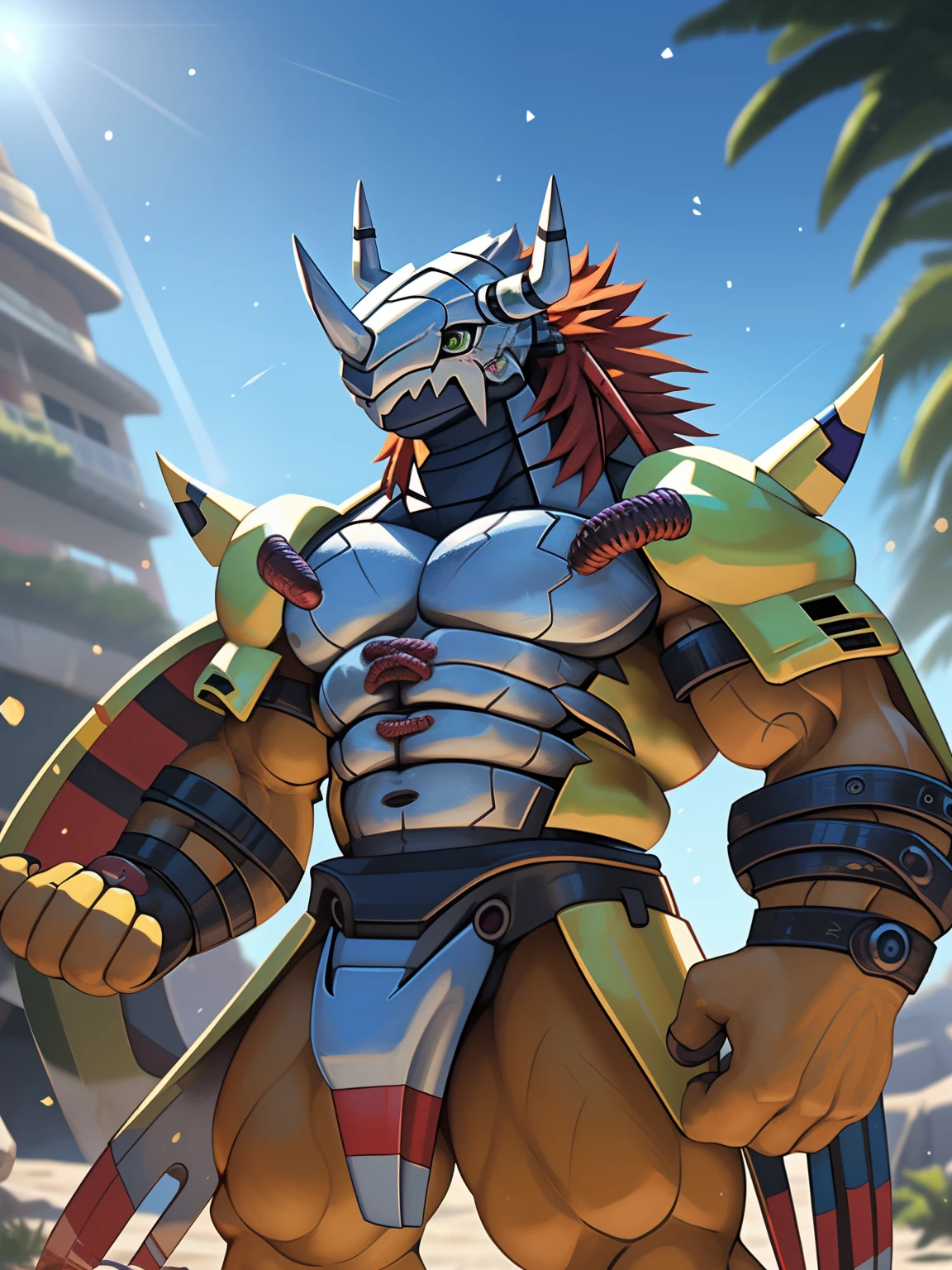 A close up of a cartoon character with a sword and armor - SeaArt AI