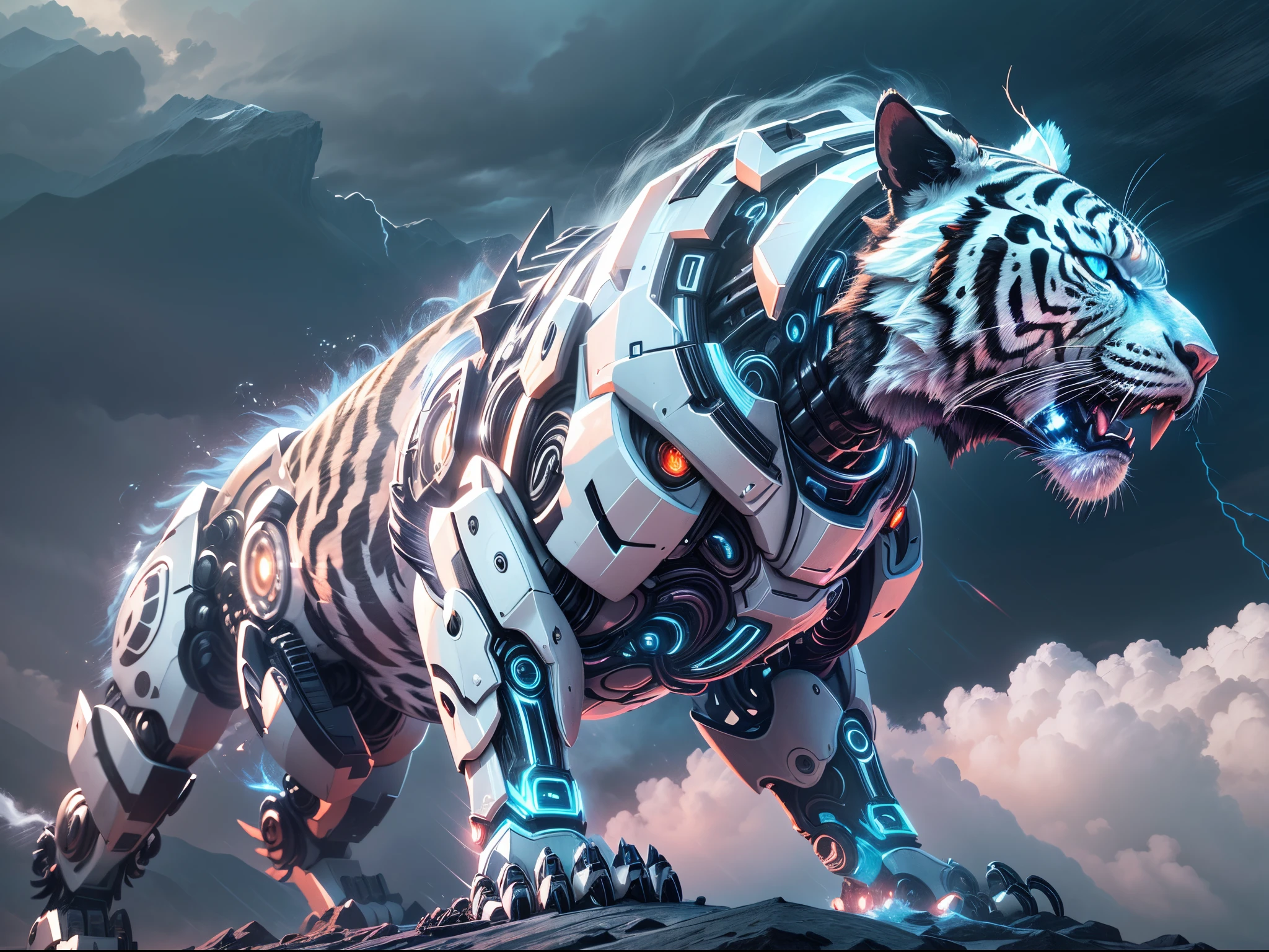 A close up of a tiger with a lightning bolt in the background - SeaArt AI