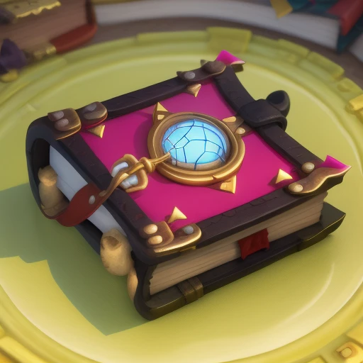 A book of spells on a red cover, studded with technological places ...