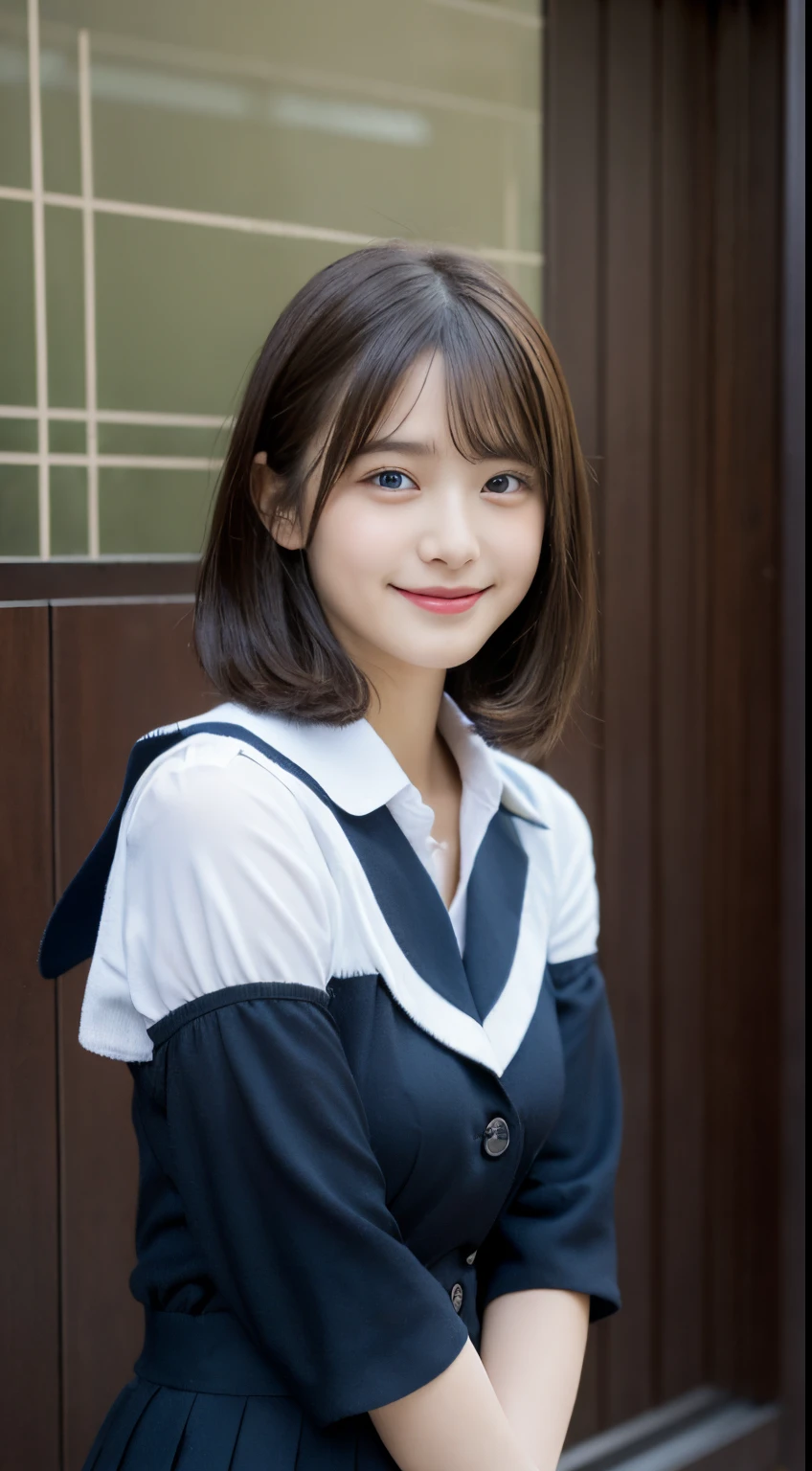 A close up of a woman in a uniform posing for a picture - SeaArt AI