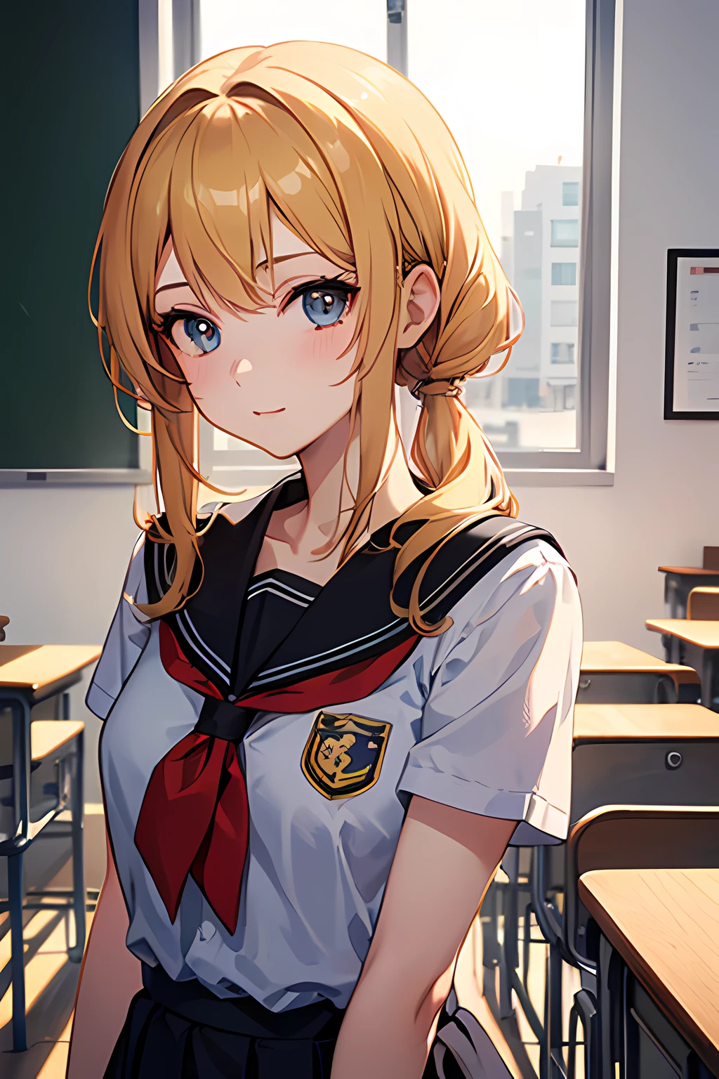 Anime girl in a school uniform standing in a classroom - SeaArt AI