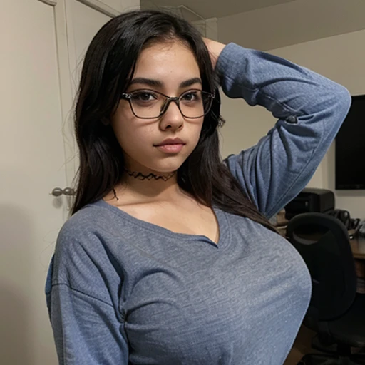 Nerdy petite Emo mexican teen with voluptuous breasts wearing a shirt ...