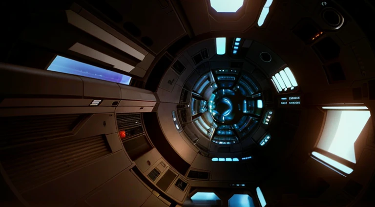 Spaceship flies through tunnel with sky background, epic spaceship ...