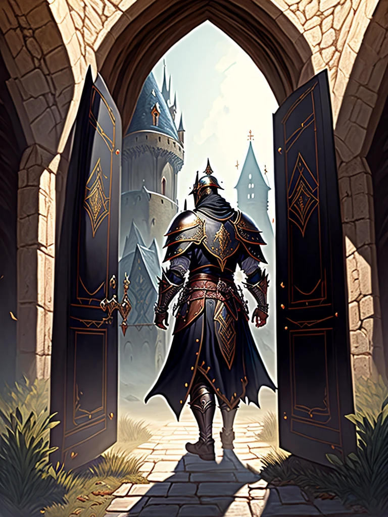 Godly Aasimar Warrior，Middle Ages style，Towering castle，Knight guard ...