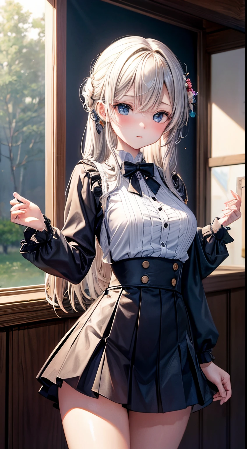 Anime girl in a short skirt and jacket posing for a picture - SeaArt AI