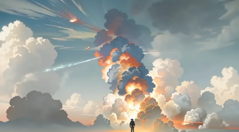A lot of smoke rising from the clouds, anime bullet vfx, Screenshots ...