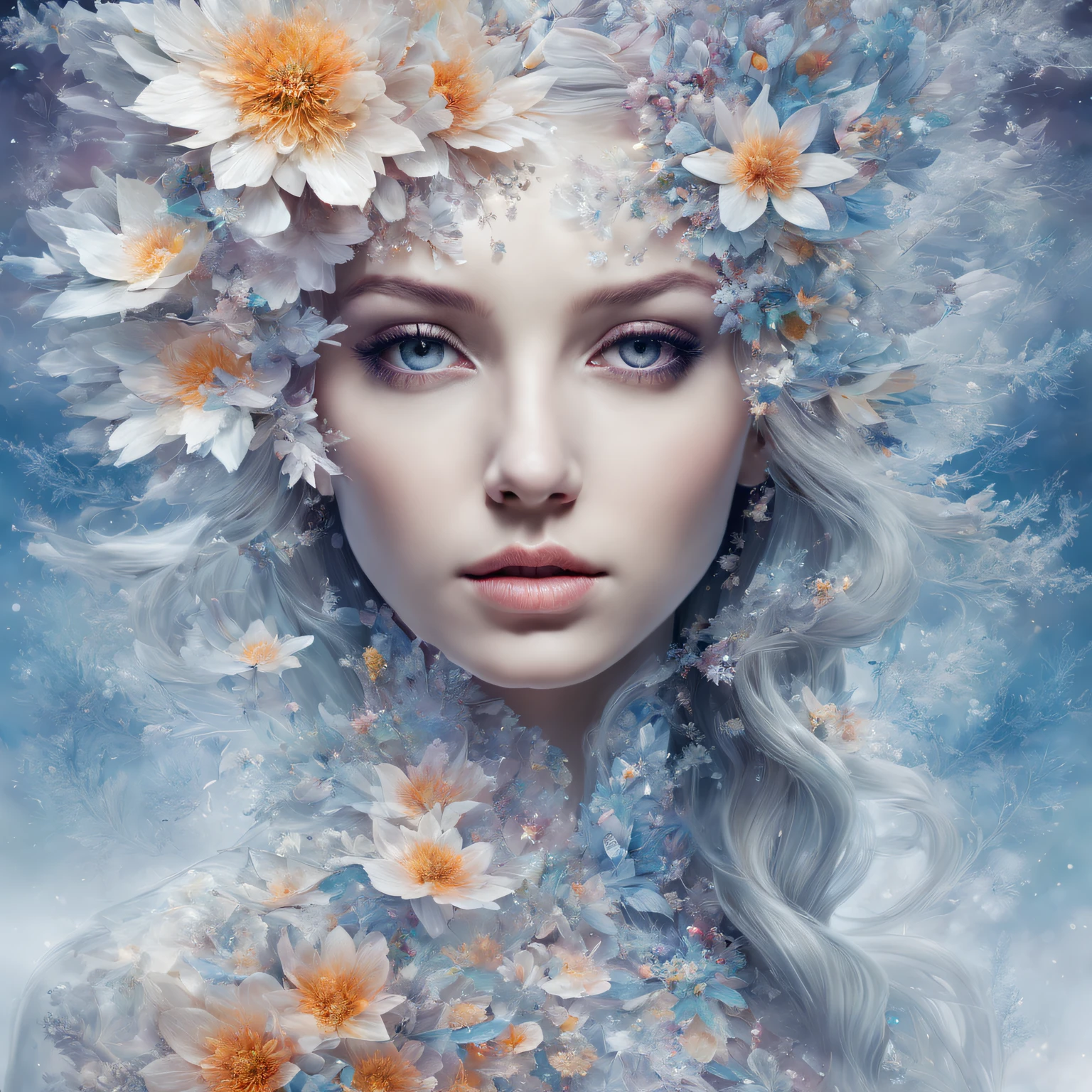 A woman with flowers in her hair and a white dress - SeaArt AI