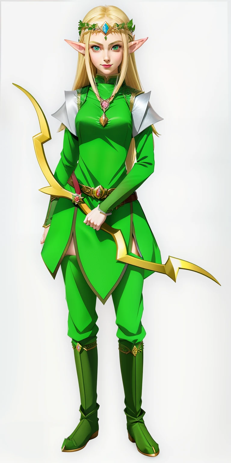 A drawing of a woman in green and gold with a bow - SeaArt AI