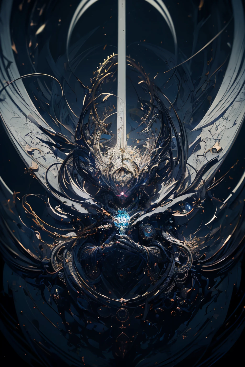 A close up of a sword with a large head on it - SeaArt AI