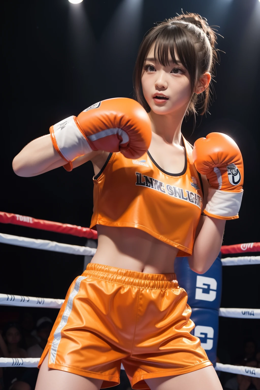 A close up of a woman in a boxing ring with a glove - SeaArt AI