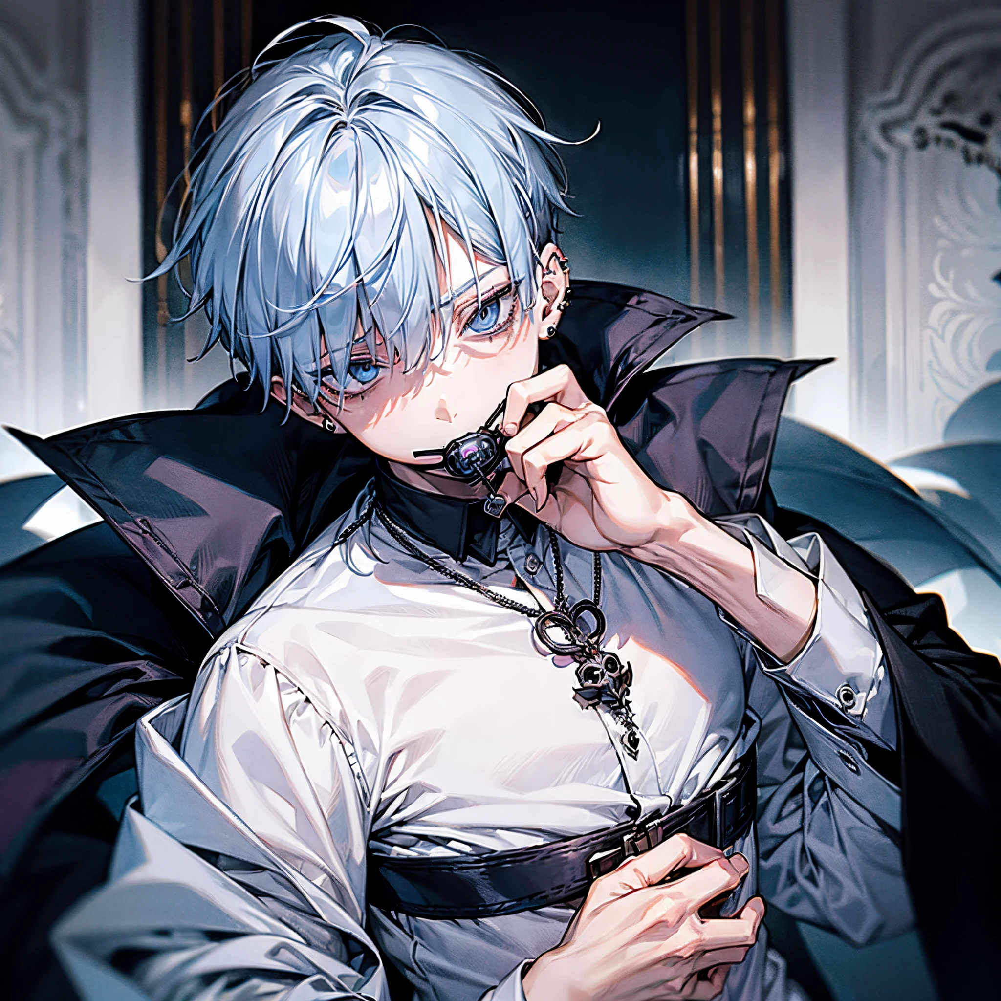 Anime - style image of a man with blue hair and a black cape - SeaArt AI