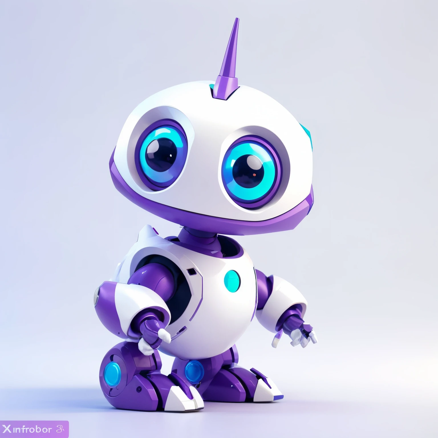 A close up of a toy robot with a purple and white body - SeaArt AI