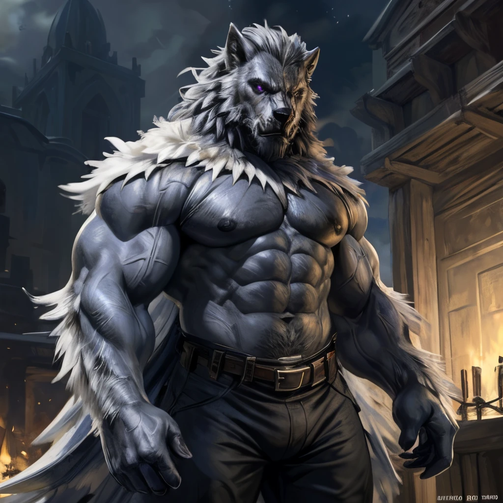 A man with a wolf face and a cape on his shoulders - SeaArt AI