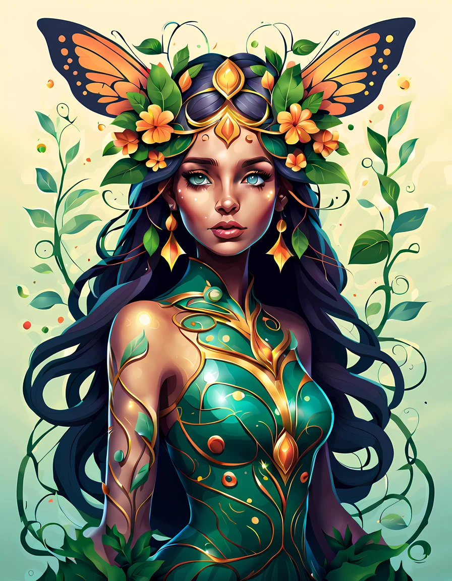 A woman with a butterfly headpiece and green dress - SeaArt AI