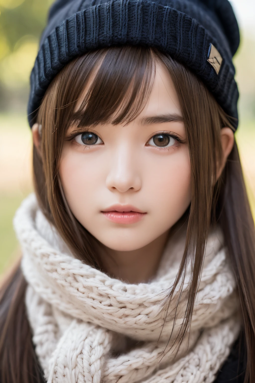 A close up of a woman wearing a hat and scarf - SeaArt AI