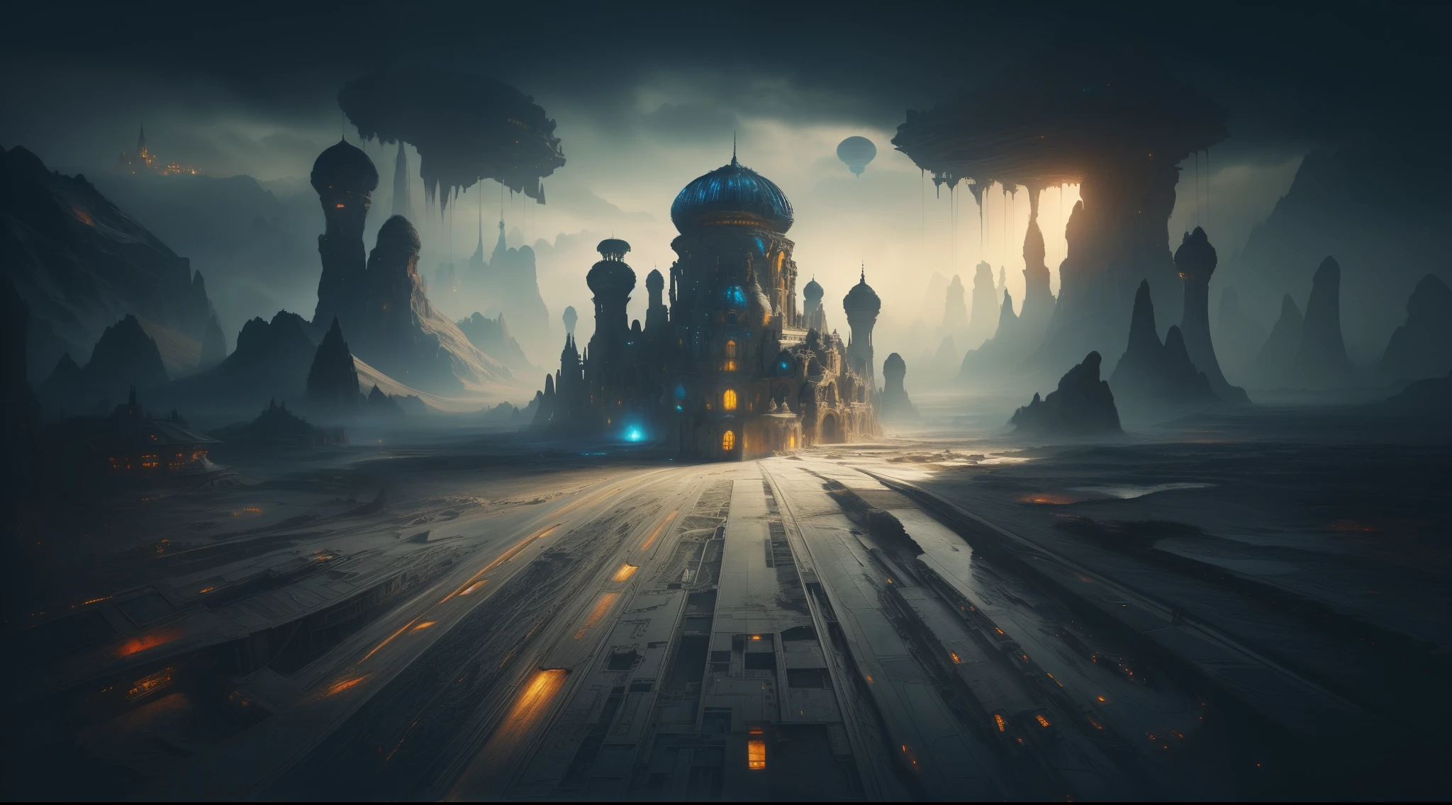 A scene of a futuristic city with a giant tower in the middle - SeaArt AI