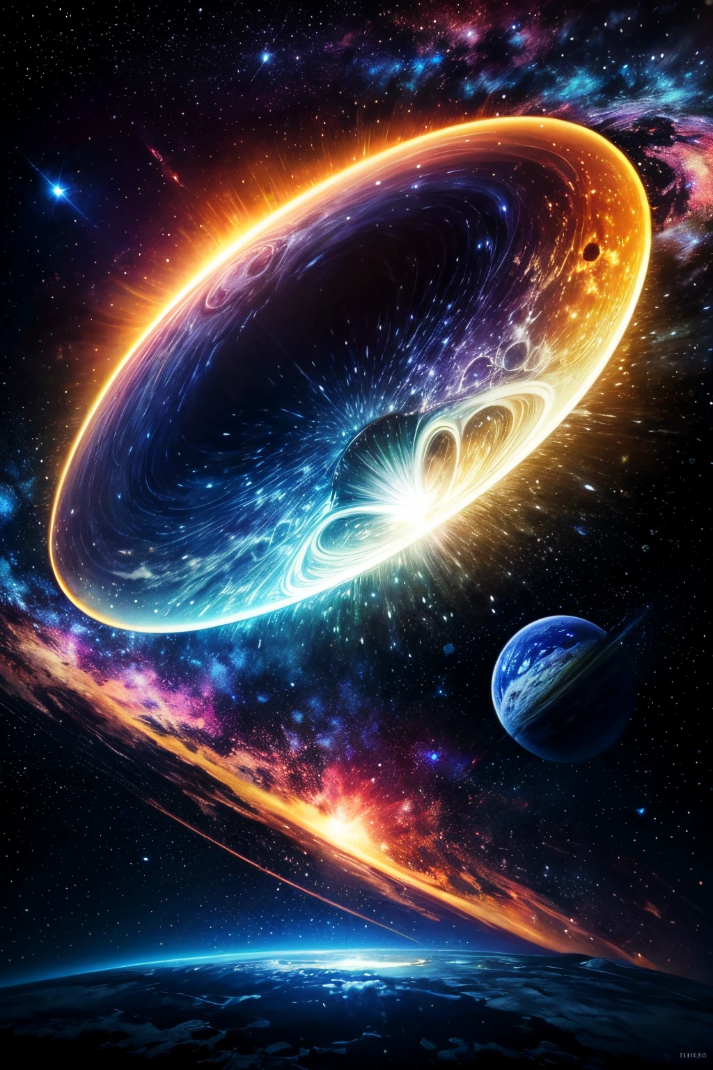 A space scene with a planet and a bright glowing disk - SeaArt AI