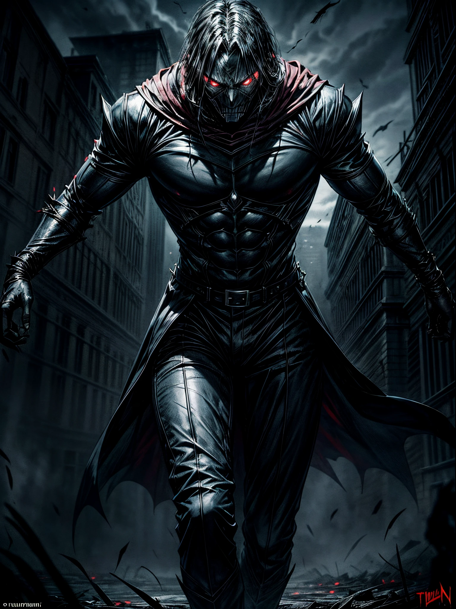 A close up of a person in a black outfit walking on a street - SeaArt AI