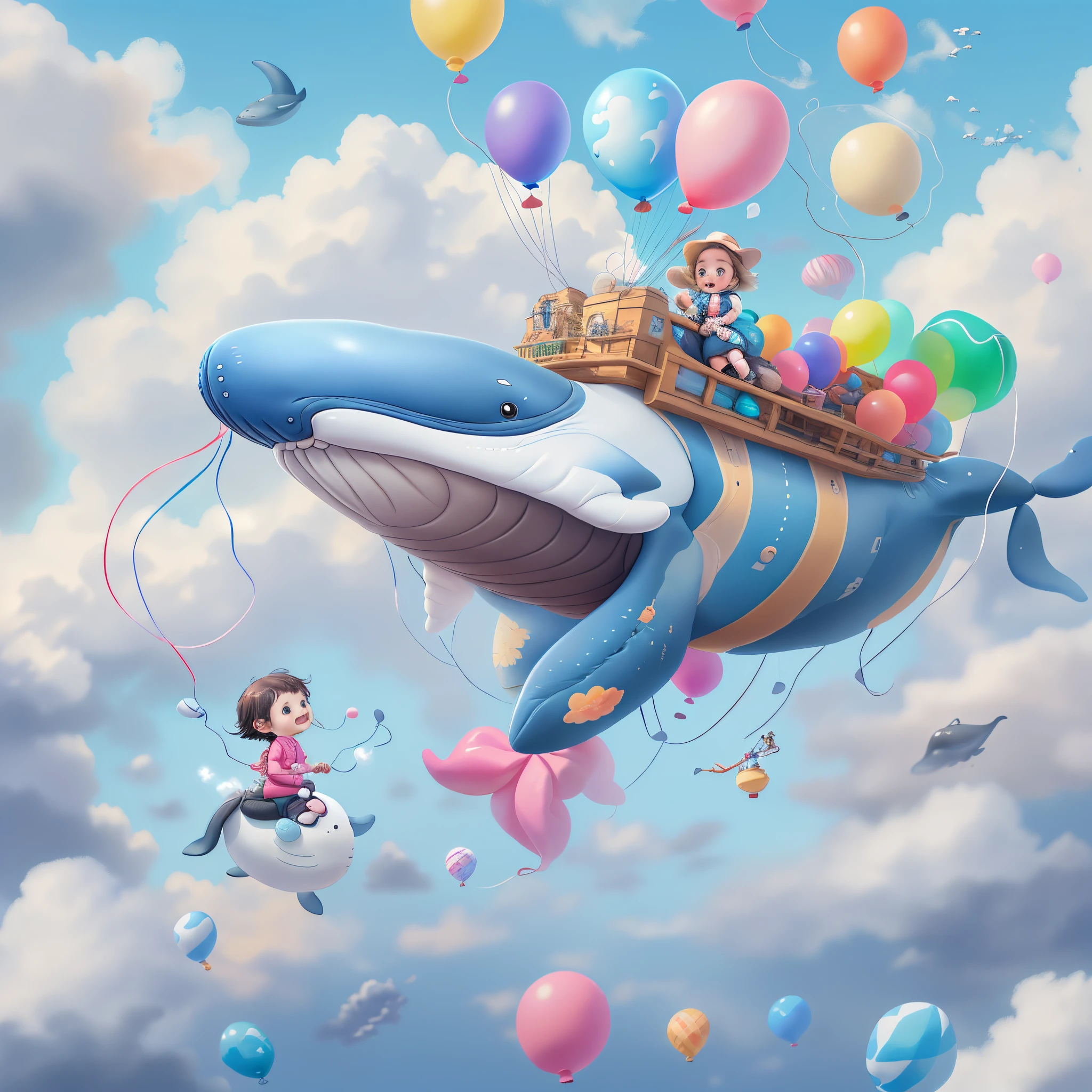 There is a picture of a whale with people riding on it - SeaArt AI