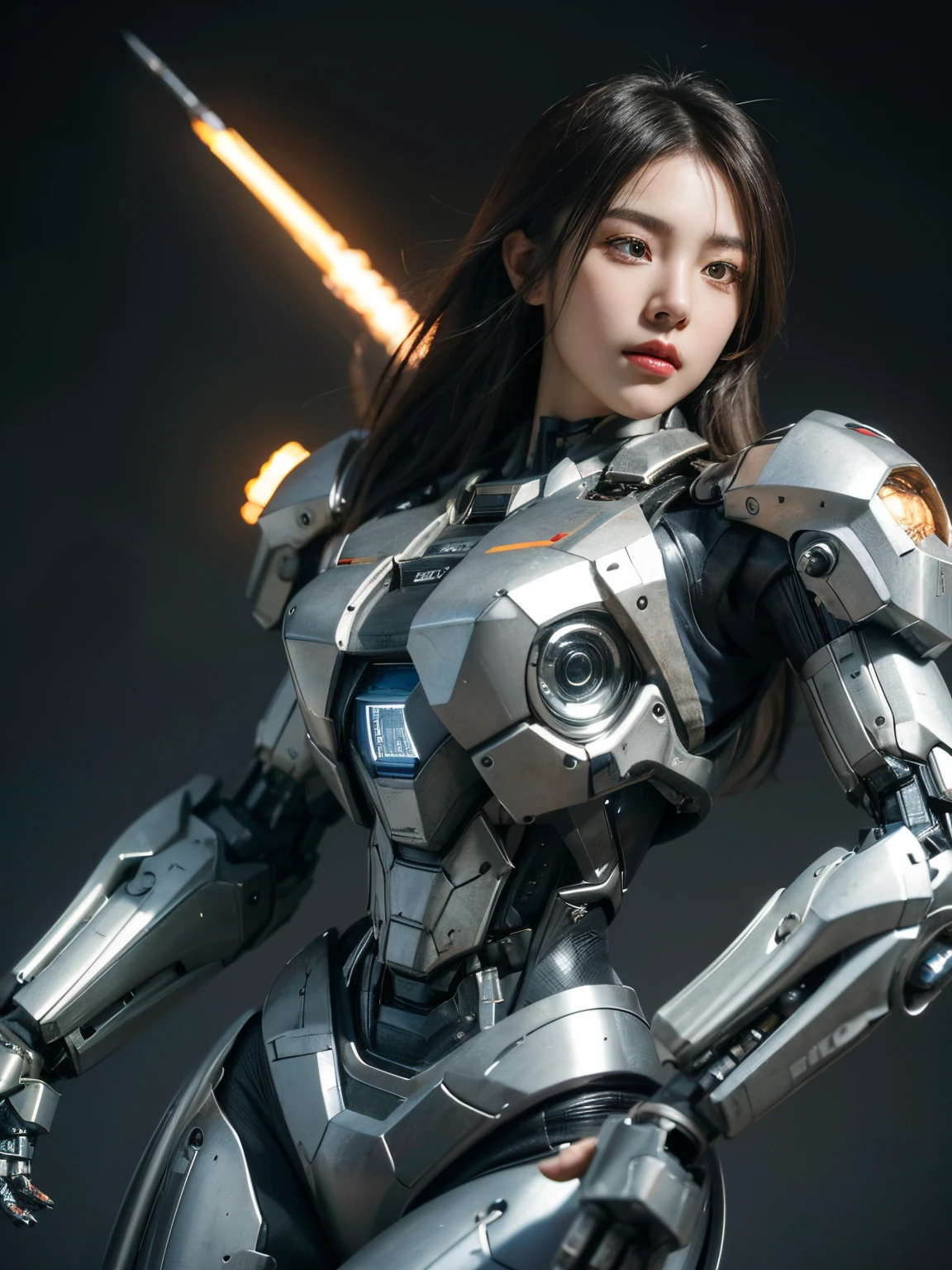 A woman in a futuristic suit holding a sword and a sword - SeaArt AI
