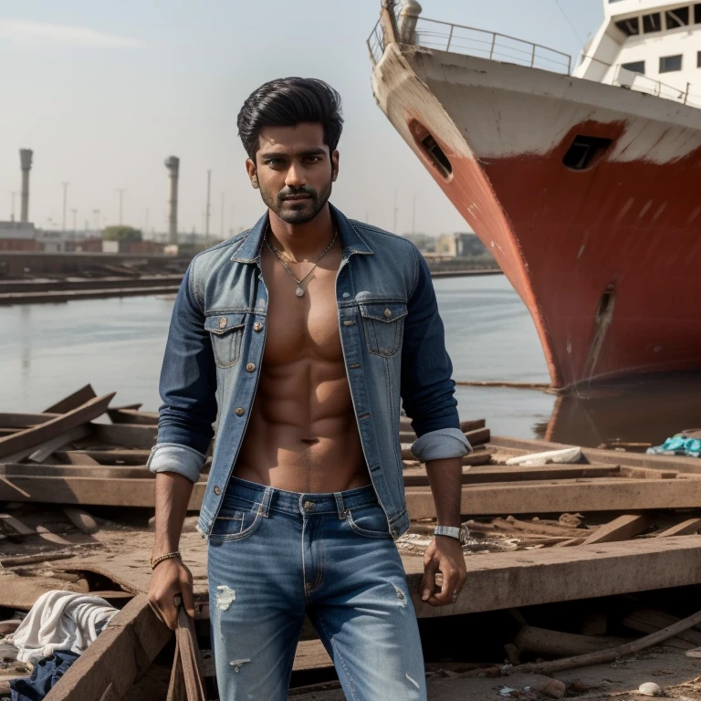 Slim indian boy, indian pop idol, ((dirty ship)), ((top-quality - SeaArt AI
