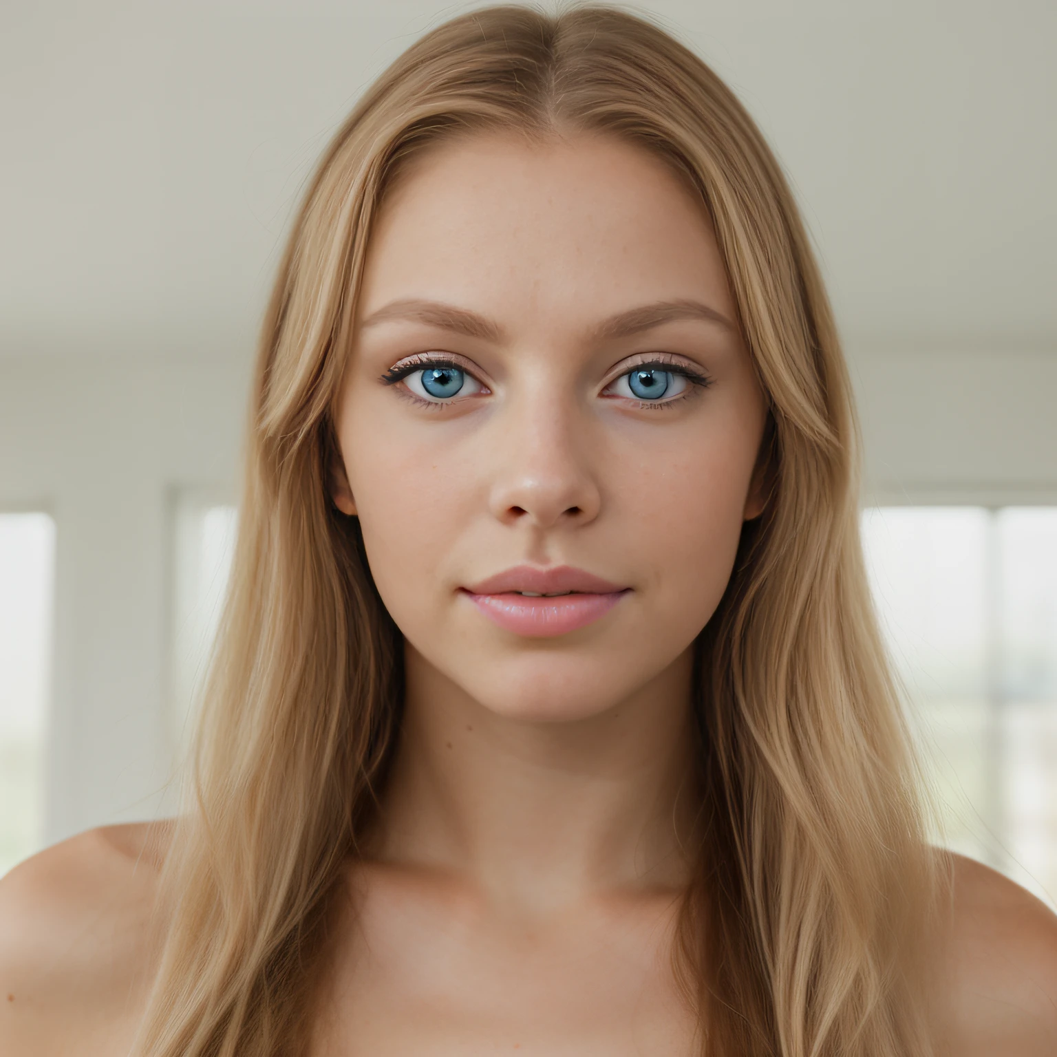 A close up of a woman with long blonde hair and blue eyes - SeaArt AI