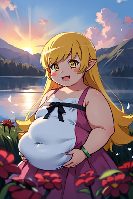 Anime pregnant girl in a hat and dress in a field - SeaArt AI