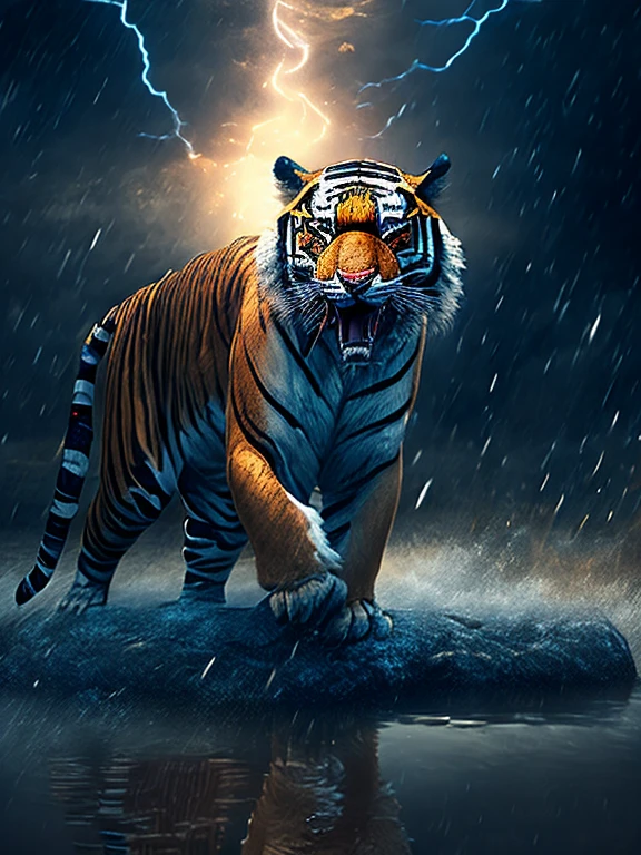 Tiger GOD, surreal, tense, cold, highly detailed, sharp, professional ...
