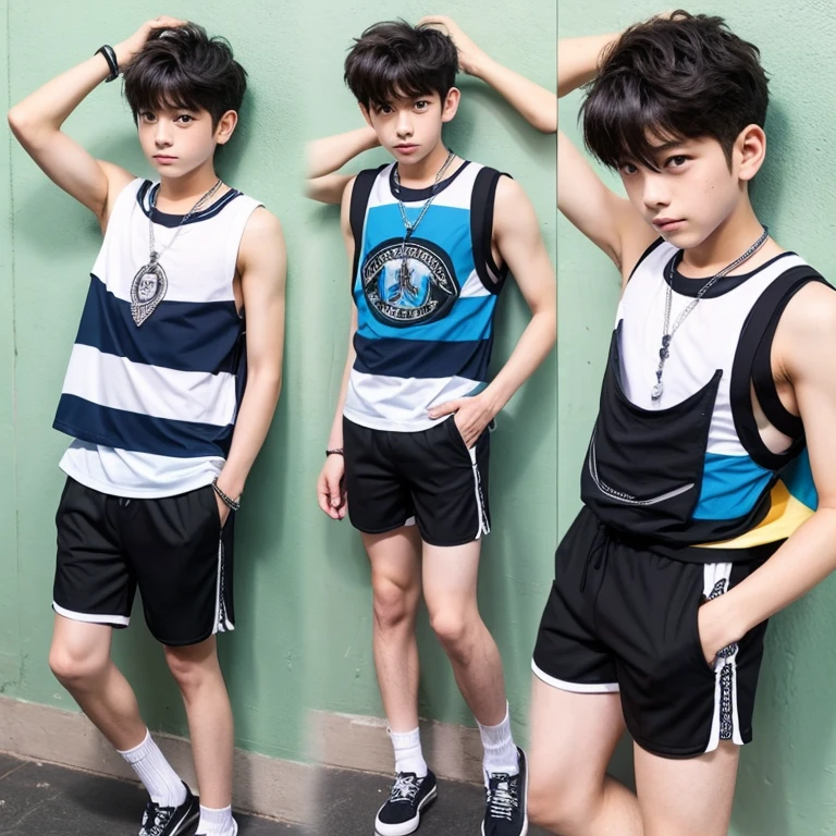 Junior high school boys Tank tops short pants Shin hair armpits hair ...