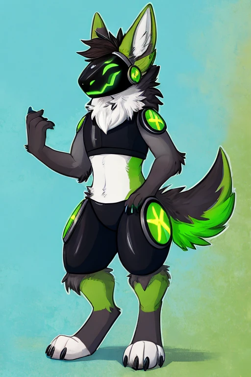A grey, green and lime protogen - SeaArt AI