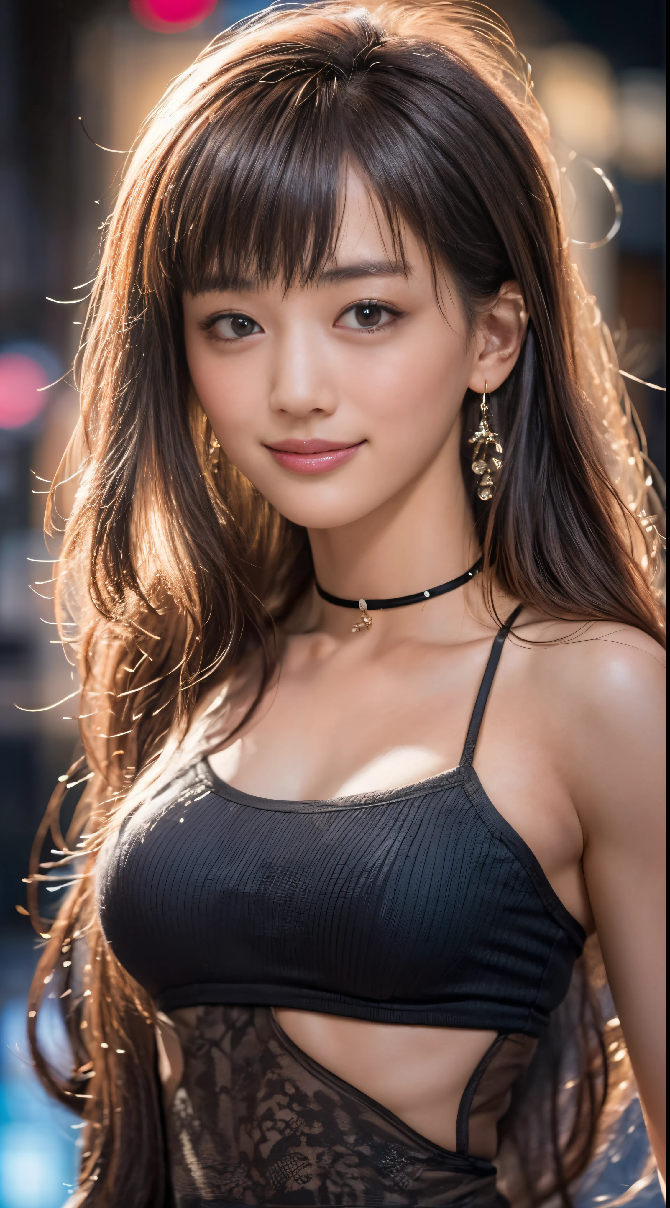 A woman in a black top and black skirt posing for a picture - SeaArt AI