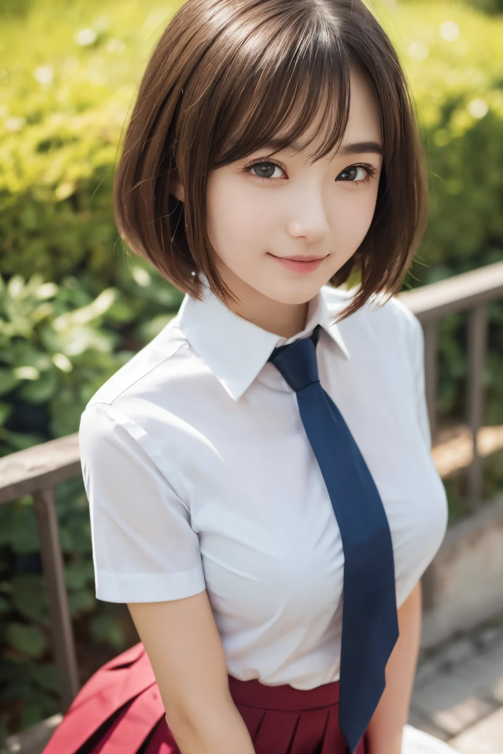 Arafed asian woman in a white shirt and blue tie posing for a picture - SeaArt AI