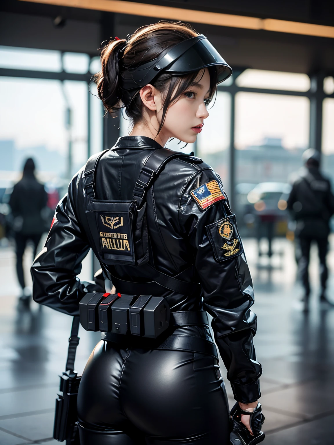 Match the color and texture of black laminate pants、Match gloss and ...