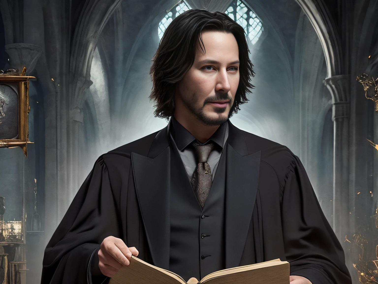 Arafed image of a man in a black robe holding a book - SeaArt AI