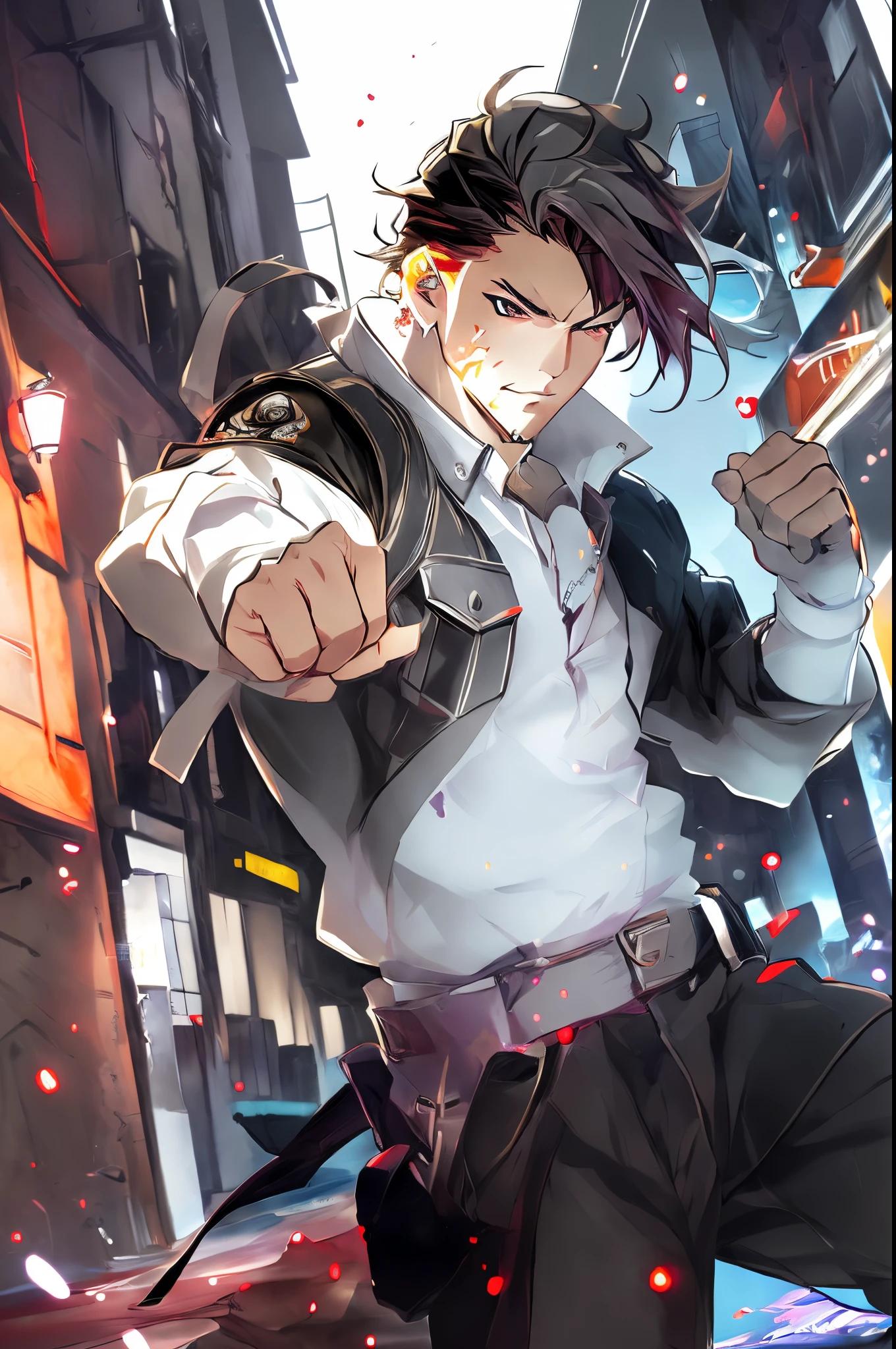 Anime guy with a gun pointing at the camera - SeaArt AI