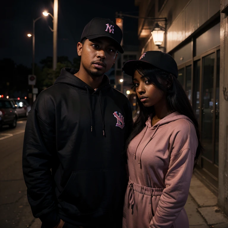 Rapper with her boyfriend and pink baseball bat at night - SeaArt AI