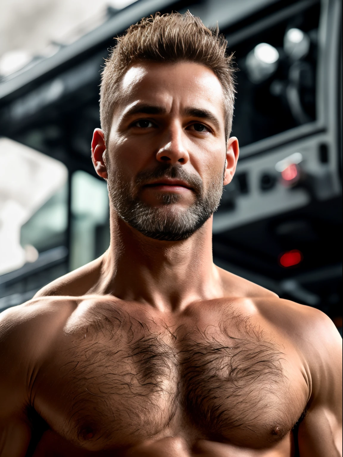 A close up of a man with a beard and no shirt - SeaArt AI
