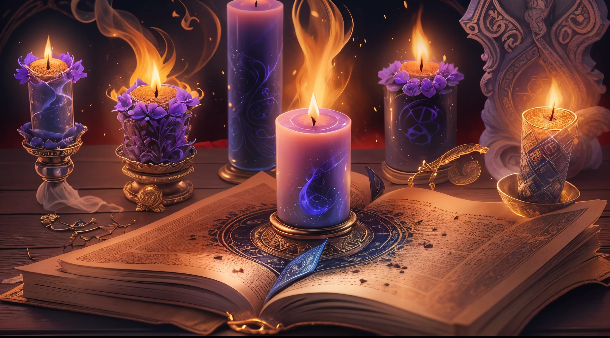 Candles are lit on a book with a candle and a book - SeaArt AI