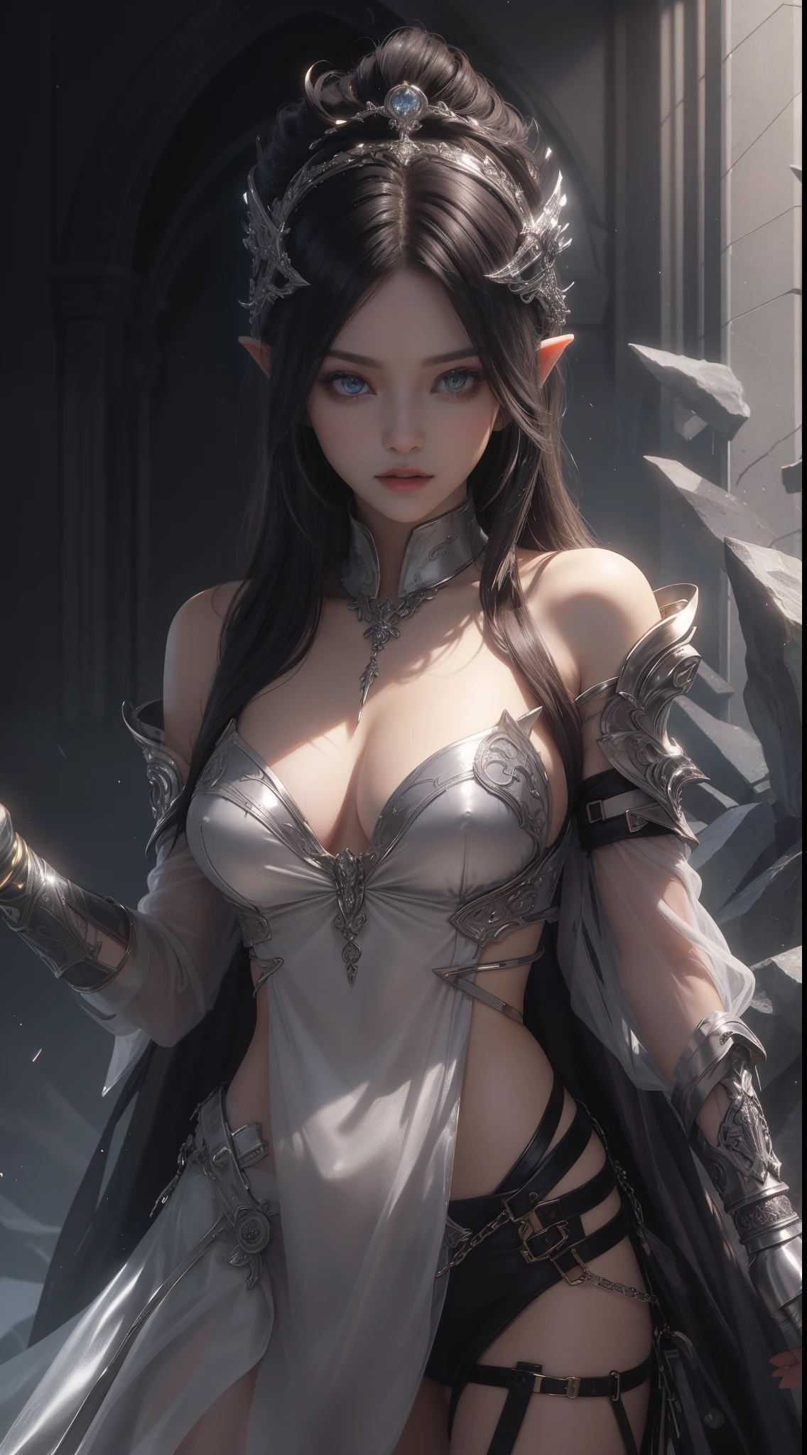 A woman in a white dress holding a sword and a sword - SeaArt AI