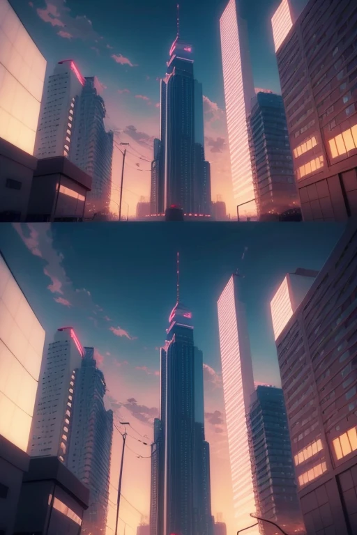 Animation scene of high-rise buildings，There a clock on it, Madhouse ...