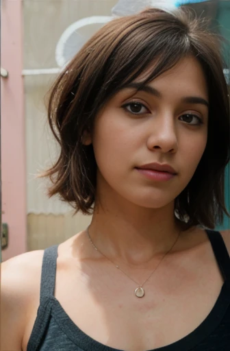 (Beautiful Emo Latina Woman, cabello corto, untidy wavy hair - SeaArt AI