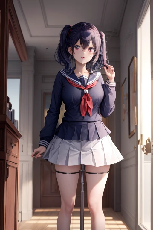 Absurdres, best quality, 1girl, one-bar prison, serafuku, standing - SeaArt AI