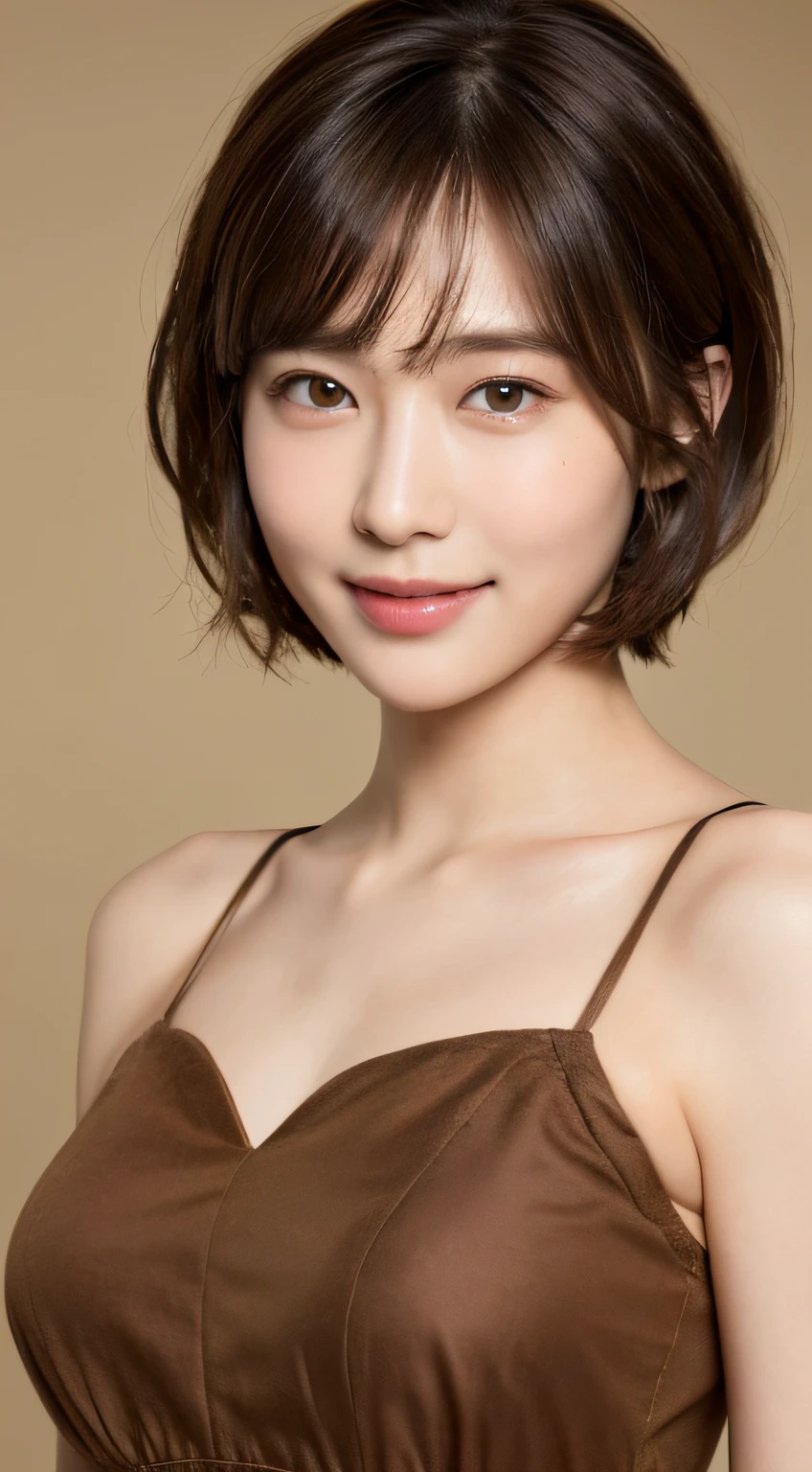 A woman with a brown dress posing for a picture - SeaArt AI