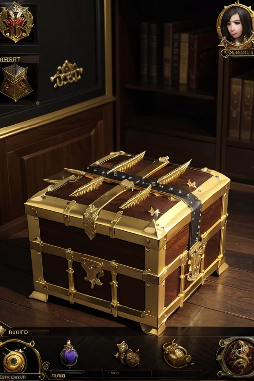 A gold chest with a large row of spikes and a ring on top, Treasure ...