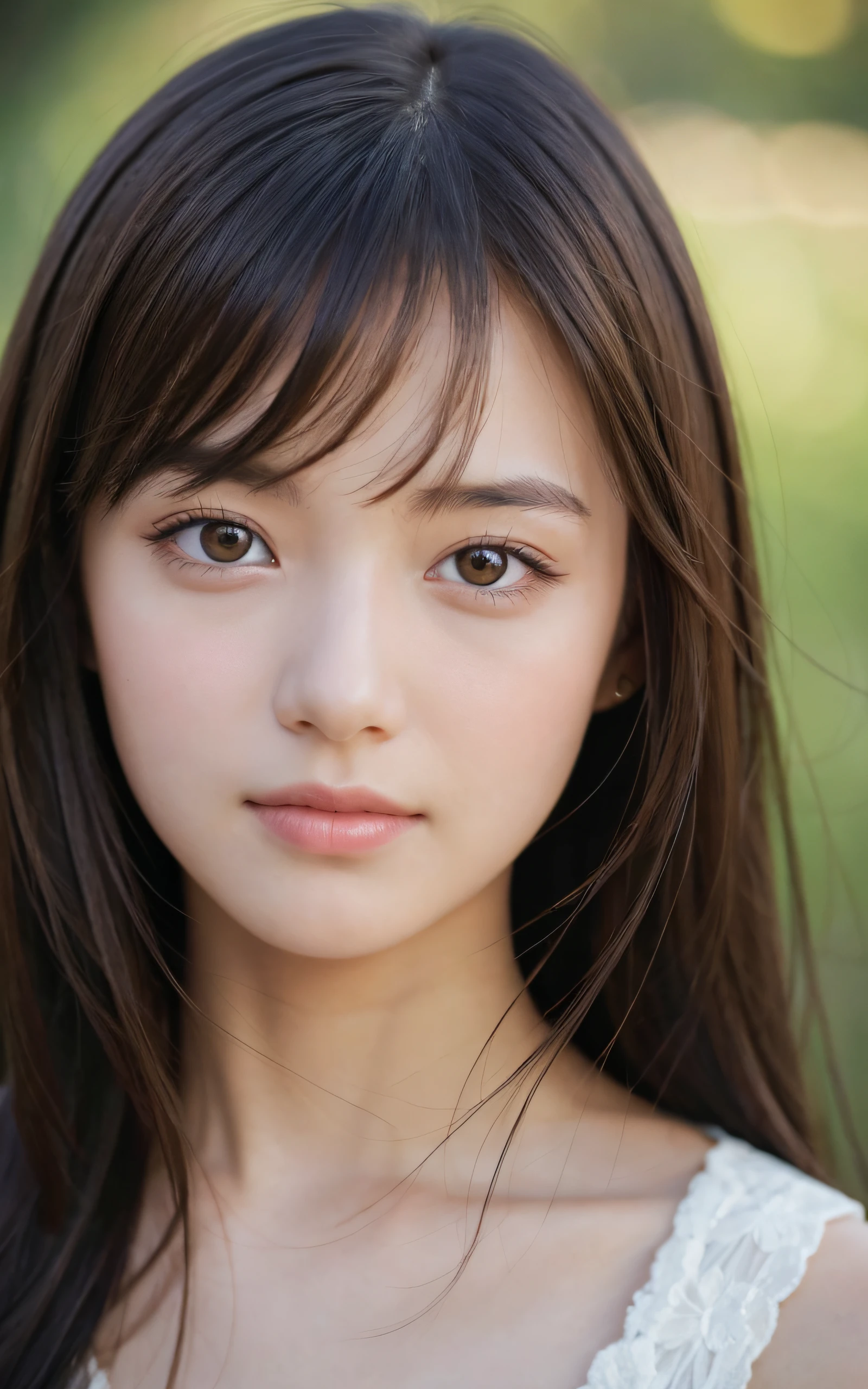 A close up of a woman with long hair and a white dress - SeaArt AI