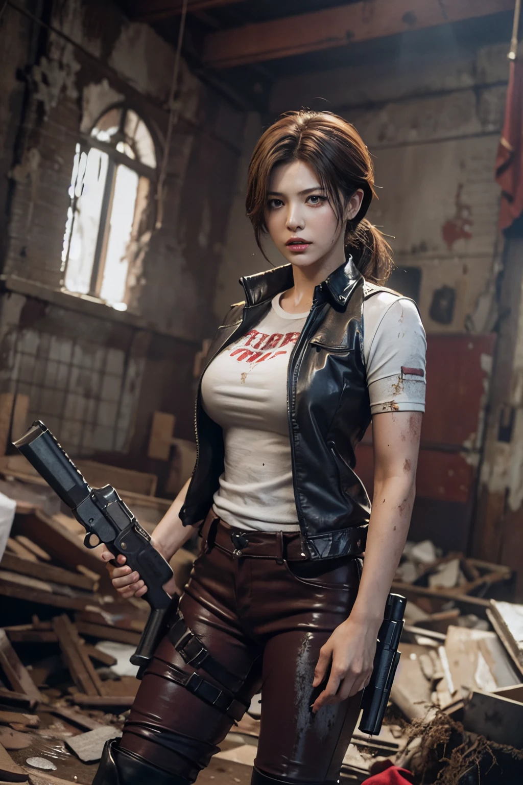 Resident evil, Beautiful Claire Redfield, Recreate the gun in detail - SeaArt AI