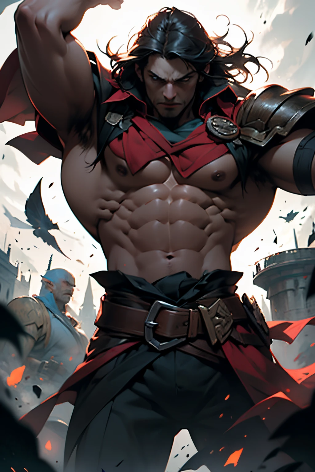 A close up of a man with a sword in his hand - SeaArt AI