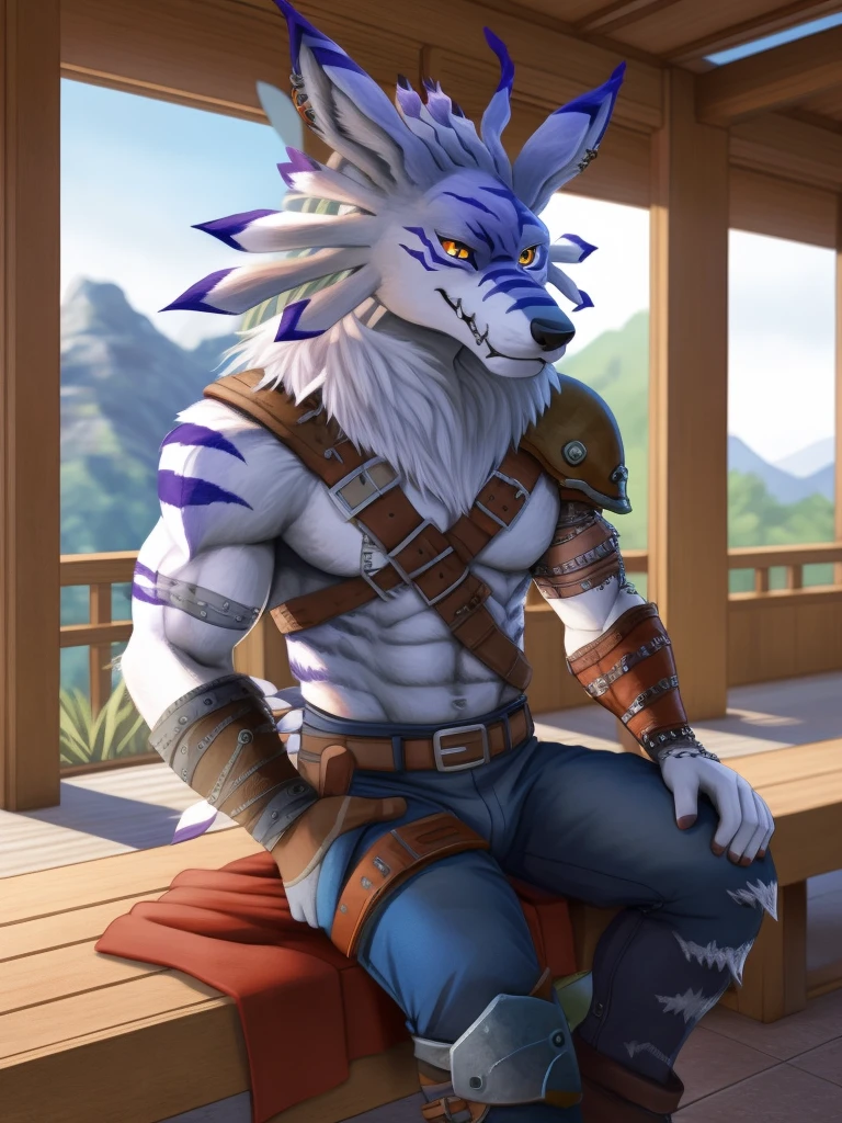 (Masterpiece, best quality, unreal engine:1.2), furry, male, sitting on ...