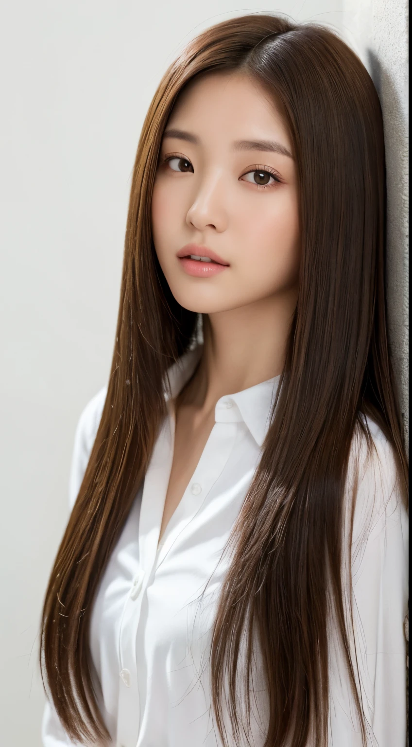 A woman with long hair standing against a wall - SeaArt AI